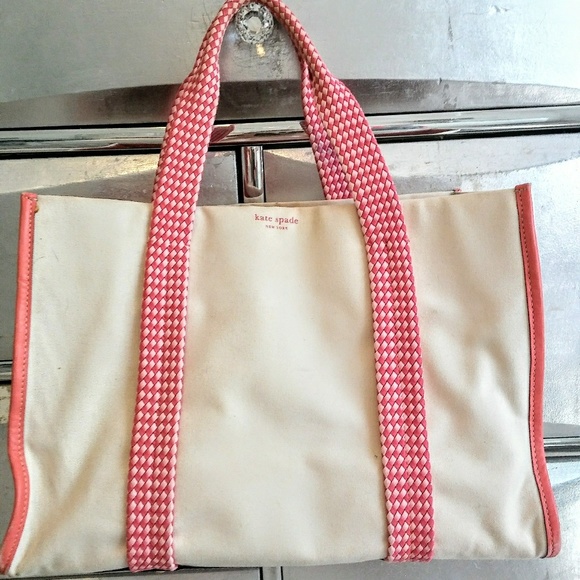 kate spade | Bags | Kate Spade Pink Canvas Leather Tote Bag Purse ...